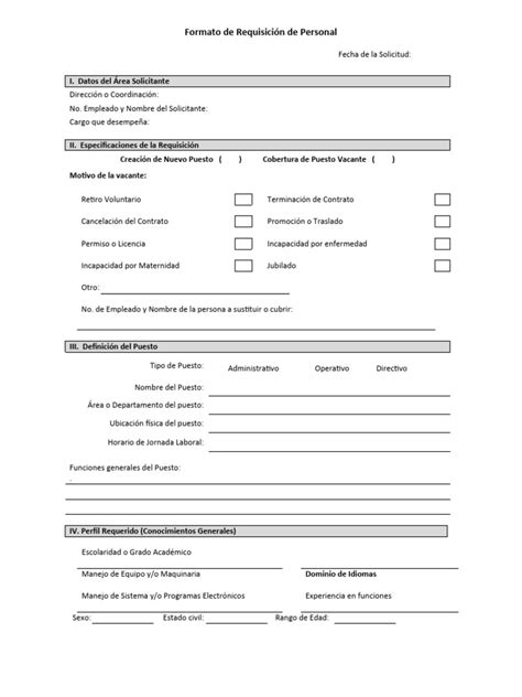 Formato De Requisicion De Personal Word Pdf
