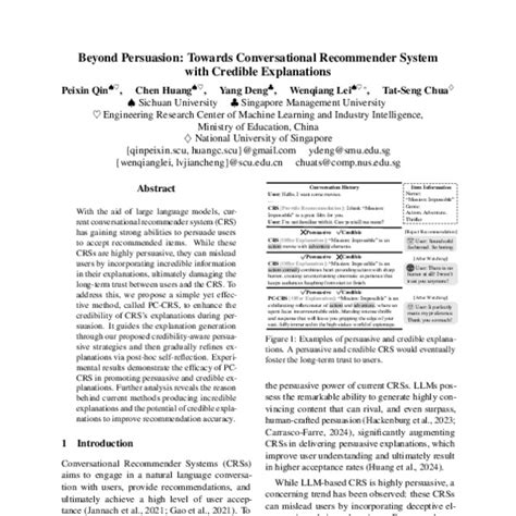 Beyond Persuasion Towards Conversational Recommender System With Credible Explanations Acl