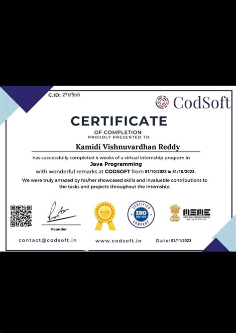 Vishnuvardhan Reddy On Linkedin Codsoft Javaprogramming Internshipexperience Cip