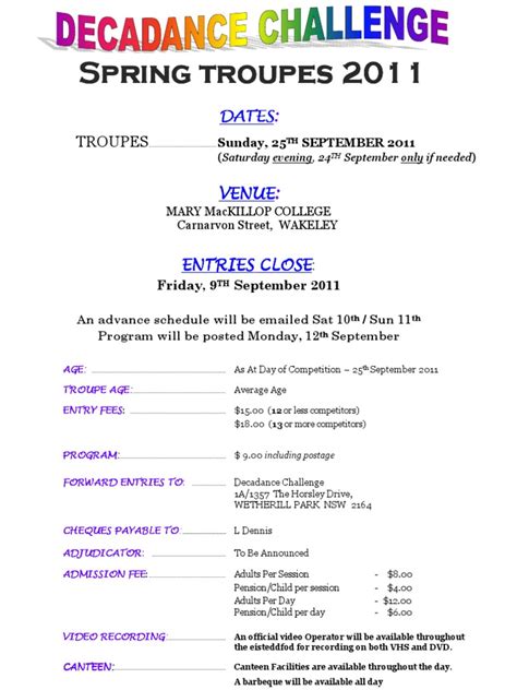 Decadance Challenge Syllabus Troupe Day Syllabus 2011 Pdf