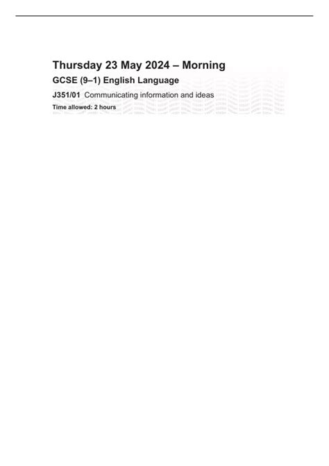 OCR MERGED QUESTION PAPER AND MARK SCHEME GCSE English LanguageJ351 01 Communicating
