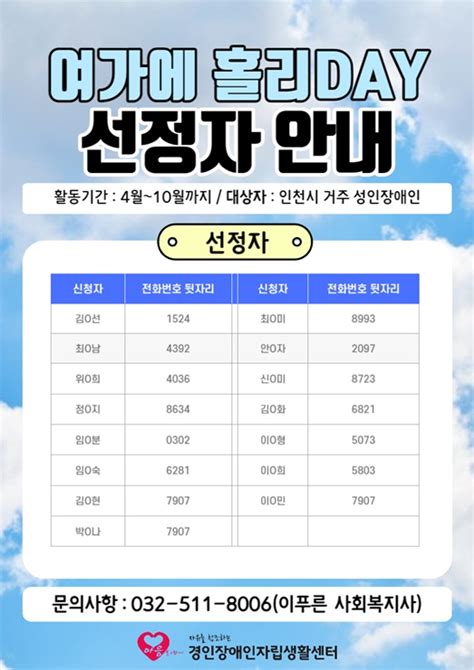 여가 문화 활동 여가에 홀리day 선정자 안내 공지사항 경인장애인자립생활센터