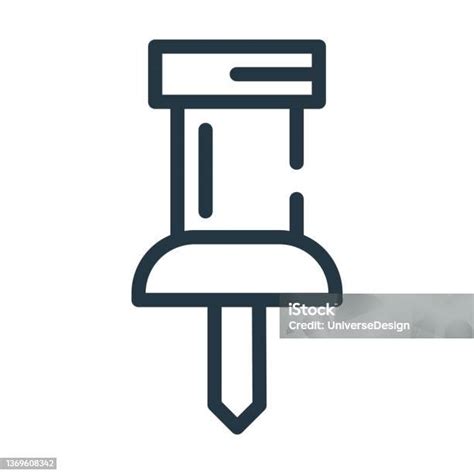 학교 푸시 핀 얇은 라인 아이콘 고정된 핀 선형 아이콘은 도구 및 기구 개념 격리된 윤곽선 사인에서 웹 디자인 및 앱에 대한 벡터 그림 기호 요소입니다 0명에 대한 스톡