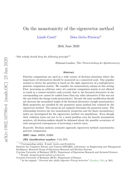 Pdf On The Monotonicity Of The Eigenvector Method
