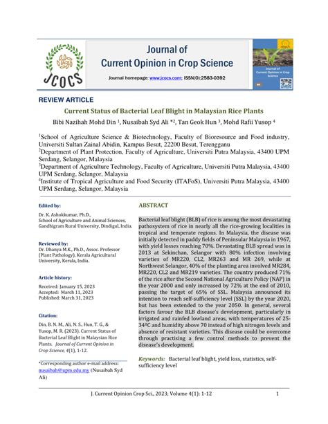Pdf Current Status Of Bacterial Leaf Blight In Malaysian Rice Plants