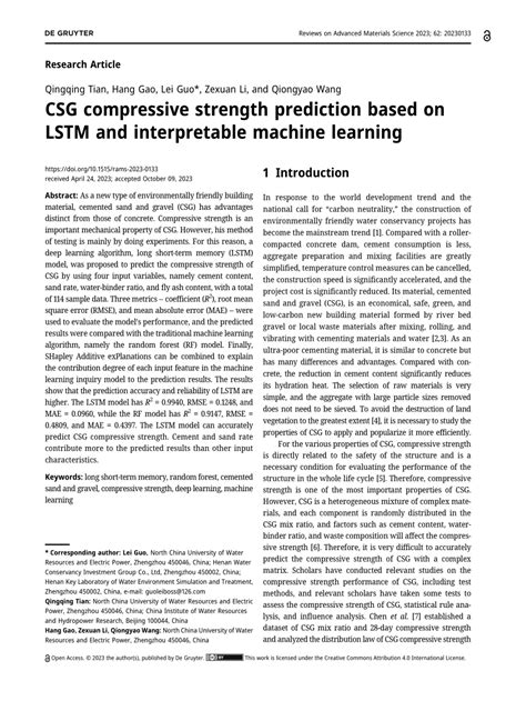 Pdf Csg Compressive Strength Prediction Based On Lstm And