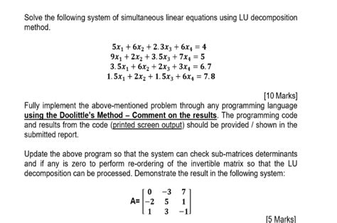 Solved Solve The Following System Of Simultaneous Linear