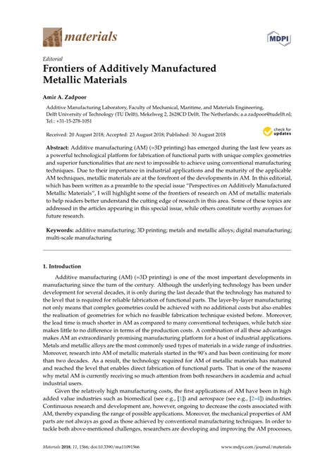 Pdf Frontiers Of Additively Manufactured Metallic Materials