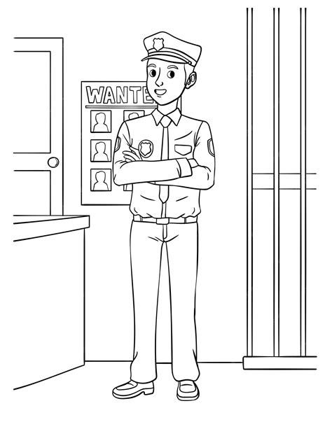 아이들을 위한 경찰 색칠 공부 페이지 프리미엄 벡터