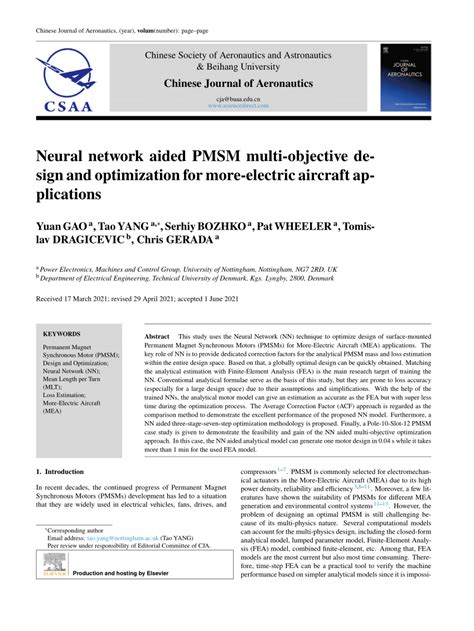 Pdf Neural Network Aided Pmsm Multi Objective Design And Optimization For More Electric