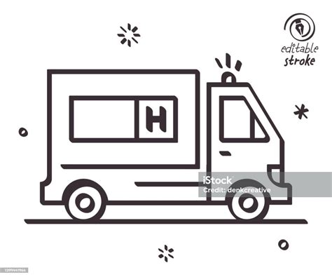 구급차 및 응급 서비스를위한 장난기 넘치는 라인 일러스트 레이 션 건강관리와 의술에 대한 스톡 벡터 아트 및 기타 이미지 건강관리와 의술 교통수단 구급차 Istock