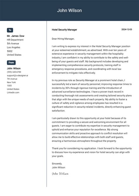 17 Hotel Security Manager Cover Letter Examples And Templates For 2025