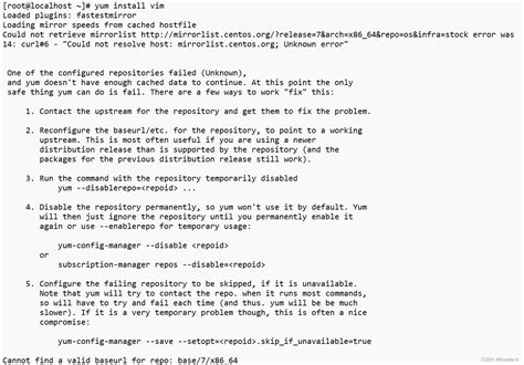 Centos7中，使用yum安装vim时，遇到“could Not Resolve Host