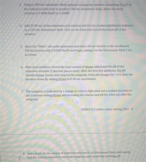 Solved 3 Using A 100 Ml Volumetric Flask Prepare An