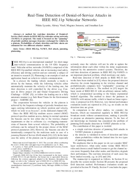 Pdf Real Time Detection Of Denial Of Service Attacks In Ieee 802 11p Vehicular Networks