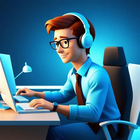 3d Rendering Of Cartoon Like Man Working On Computer Premium Ai Generated Image