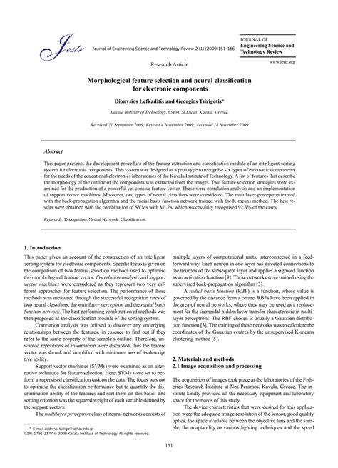 pdf morphological feature selection and neural classification for