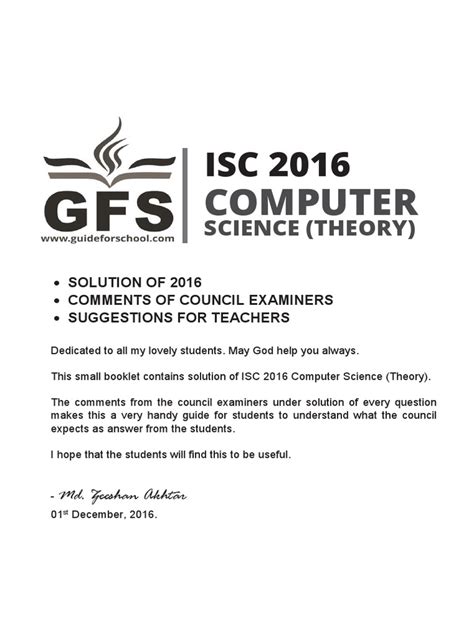 isc 2016 computer science theory paper 1 solved paper pdf subroutine constructor object