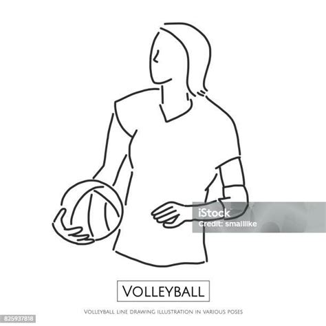 다양 한 포즈 라인 드로잉 벡터 일러스트 그래픽 디자인에서에서 배구 라인 드로잉 그림 Championship에 대한 스톡 벡터 아트 및 기타 이미지