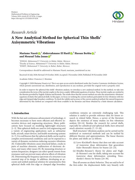 Pdf A New Analytical Method For Spherical Thin Shells Axisymmetric