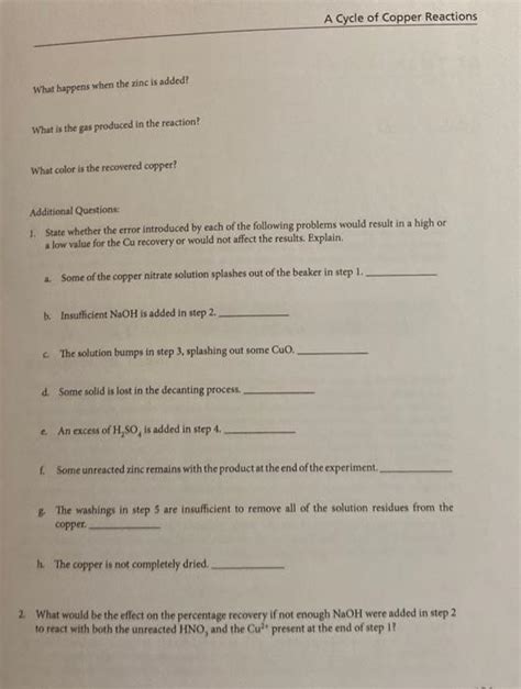 EXPERIMENT 9 A Cycle Of Copper Reactions Data And Chegg Com
