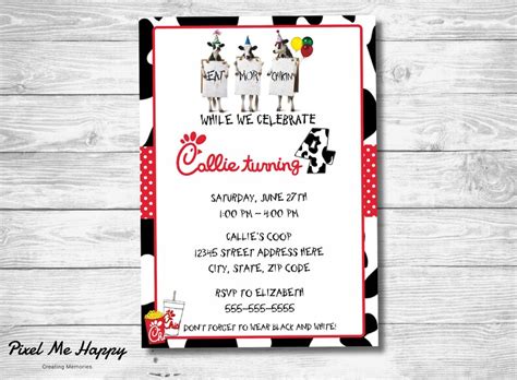 Chick Fil A Themed Birthday Invitation Digital File Etsy