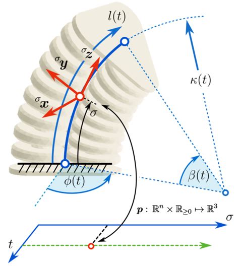 curve geometry for the soft robot expressed in the state vector q t