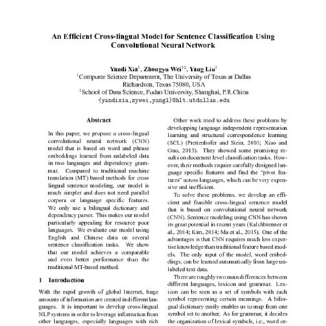 an efficient cross lingual model for sentence classification using convolutional neural network