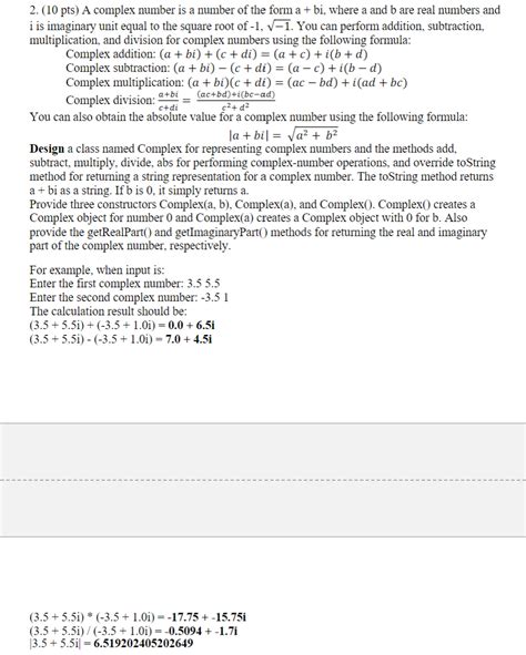 Solved A Bi C Di Pts A Complex Number Is A Number Chegg