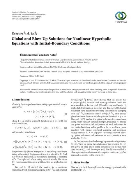 Pdf Global And Blow Up Solutions For Nonlinear Hyperbolic Equations With Initial Boundary