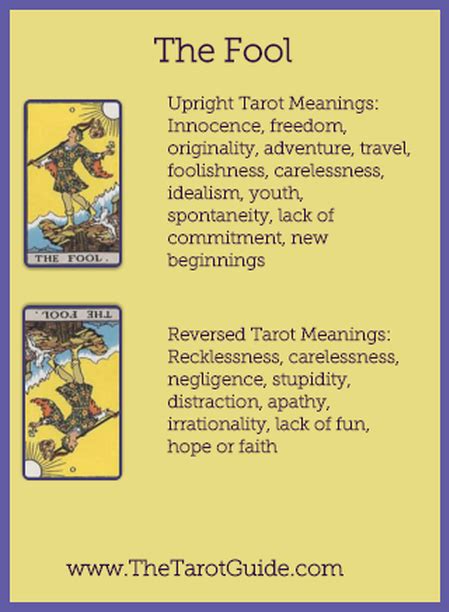 The Fool Tarot Flashcards Upright And Reversed Meaning By The Tarot