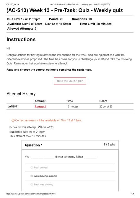 AC S13 Week 13 Pre Task Quiz Weekly Quiz Ingles III 38000 AC S13 Week 13 Pre Task