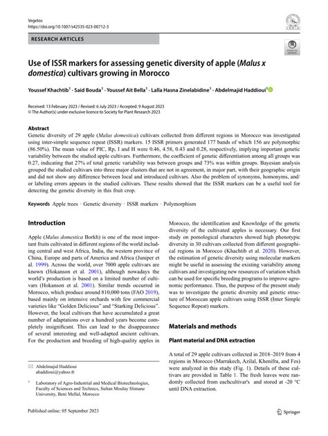 Pdf Use Of Issr Markers For Assessing Genetic Diversity Of Apple Malus X Domestica Cultivars