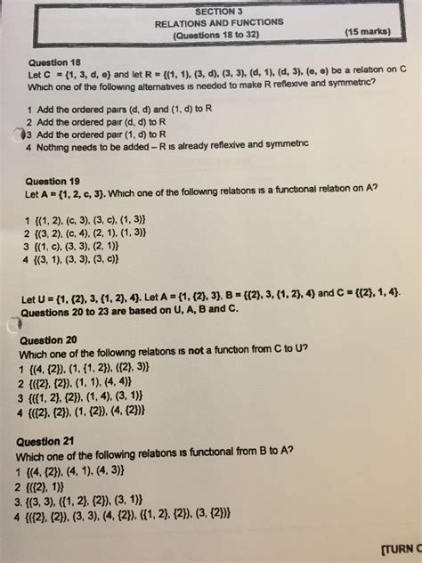 Solved SECTION 3 RELATIONS AND FUNCTIONS Questions 18 To Chegg Com