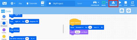 how to download to a selected slot on the v5 robot brain vexcode v5 blocks vex robotics