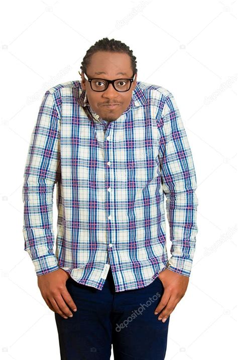 Nerd Hombre De Aspecto Divertido Con Gafas Muy Tímido — Foto De Stock