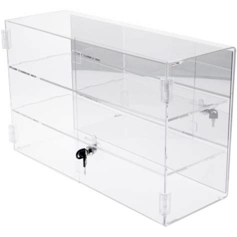 Plymor Acrylic Rectangular Locking Display Case 2 Shelves Mirrored 13 H X 21 W X 75 D 13