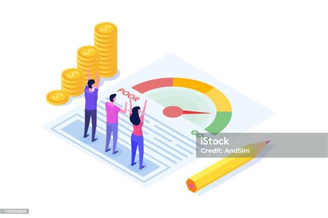 나쁨에서 좋은 이자까지 등급 척도가 있는 신용 점수 앱 아이소메트릭 벡터 그림입니다 검사 보기에 대한 스톡 벡터 아트 및 기타 이미지 검사 보기 검증 계기판 측정기
