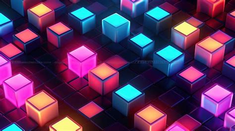 Premium Ai Image Neon Photo Isometric Cubes Seamless Pattern 3d Render Cubes Backgrounda