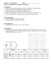 Lab 16 Parallel RL RC And RLC AC Circuits Doc EPT 125 AC Electricity Name Lab 16 Parallel