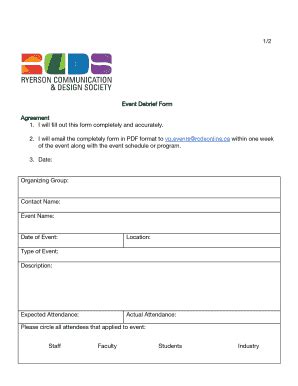 Fillable Online 1 2 Event Debrief Form Agreement 1 I Will Fill Out This Form Fax Email