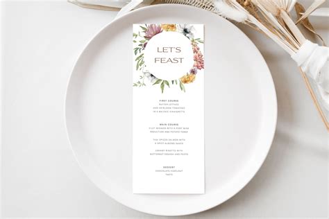 Fall Menu Template Instant Download Autumn Floral Menu Printable