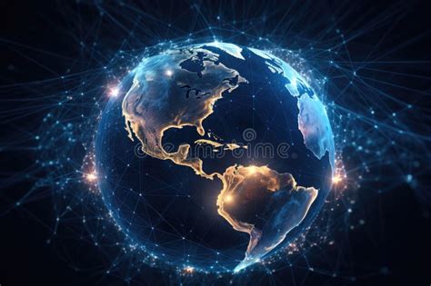 Global Network Connection Covering The Earth With Lines Of Innovative Perceptron Generative Ai