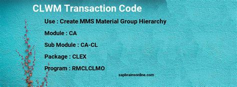 Clwm Sap Tcode For Create Mms Material Group Hierarchy