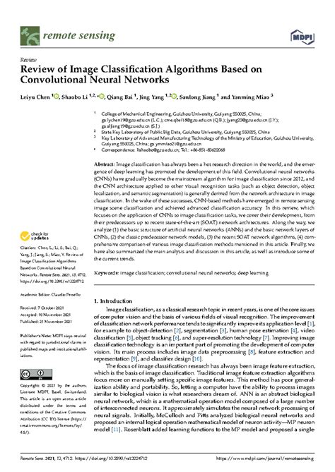 Review Of Image Classification Algorithms Based On Convolutional Neural Networks Remote