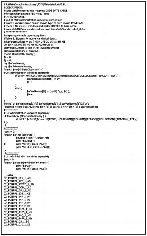 Sorting Of Metadata In Perl For Spss Syntax Vector Processing