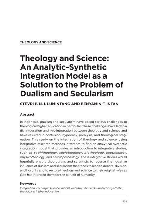 Pdf Theology And Science An Analytic Synthetic Integration Model As