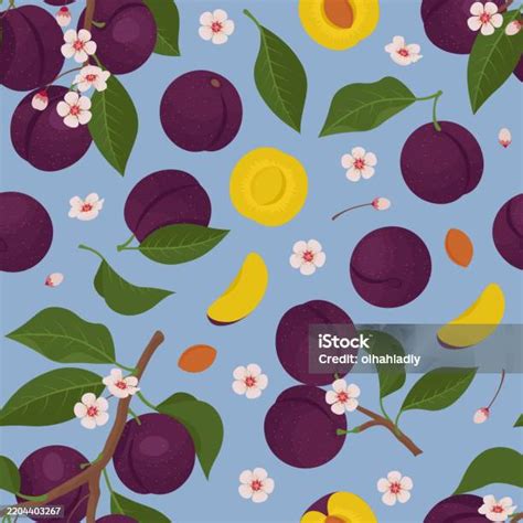 꽃이 만발한 매화 가지가 완벽한 패턴으로 있습니다 복고풍 플랫 스타일의 벡터 일러스트 레이 션 개화기에 대한 스톡 벡터 아트 및 기타 이미지 Istock