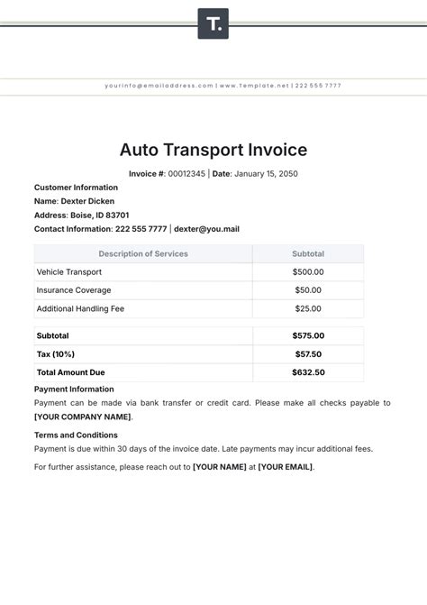 Free Auto Transport Invoice Template To Edit Online