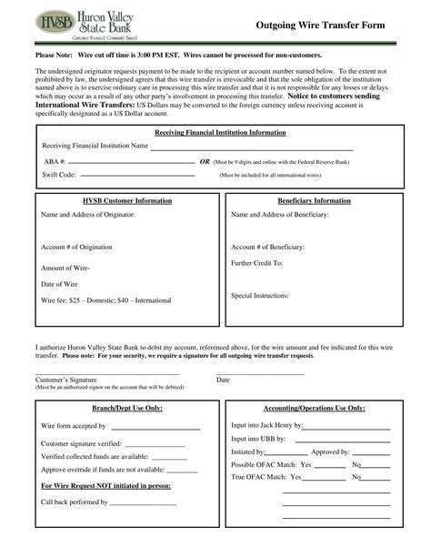 Free Printable Wire Transfer Form Templates Excel Pdf